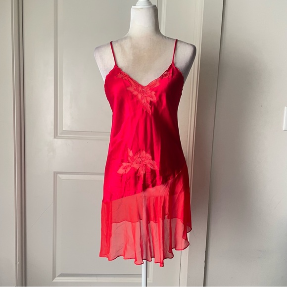 Vintage | Intimates & Sleepwear | Vintage Silk Red Asymmetrical Sheer ...